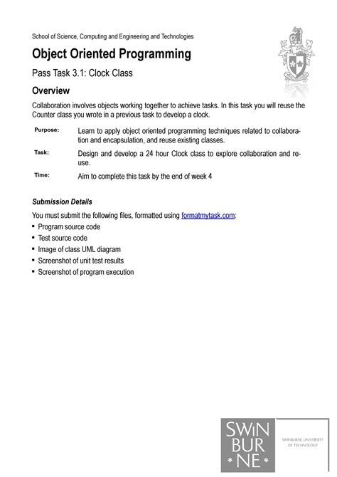 31p Clock Class 31 Assignment School Of Science Computing And Engineering And