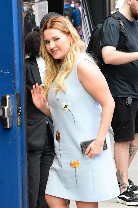 Abigail Breslin In A Baby Blue Floral Dress Arrives At Good Morning America In New York City