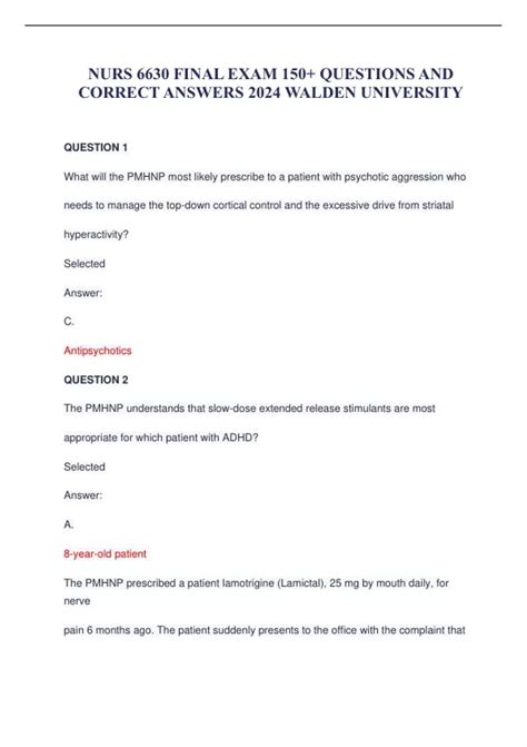 Nurs 6630 Final Exam 150 Questions And Correct Answers 2024 Walden