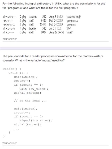 Solved For The Following Listing Of A Directory In Unix