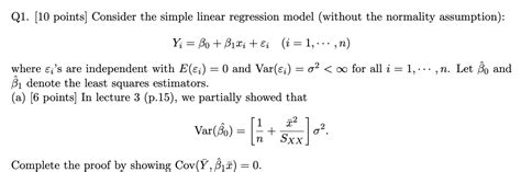 Solved Q1 10 Points Consider The Simple Linear Regression