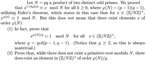 solved let n pq a product of two distinct odd primes we