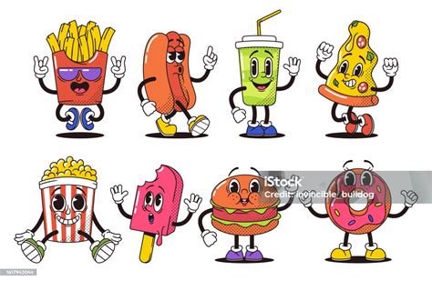 Retro Cartoon Fast Food Characters Embody Vibrant And Funky Vibes