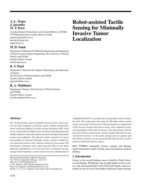 Pdf Robot Assisted Tactile Sensing For Minimally Invasive Tumor