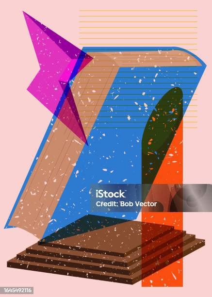 책과 다채로운 기하학적 모양 트렌디한 리소 그래프 디자인의 교육용 오브제 기하학 요소 추상 리소그래프 인쇄 질감 스타일 0명에 대한 스톡 벡터 아트 및 기타 이미지 Istock