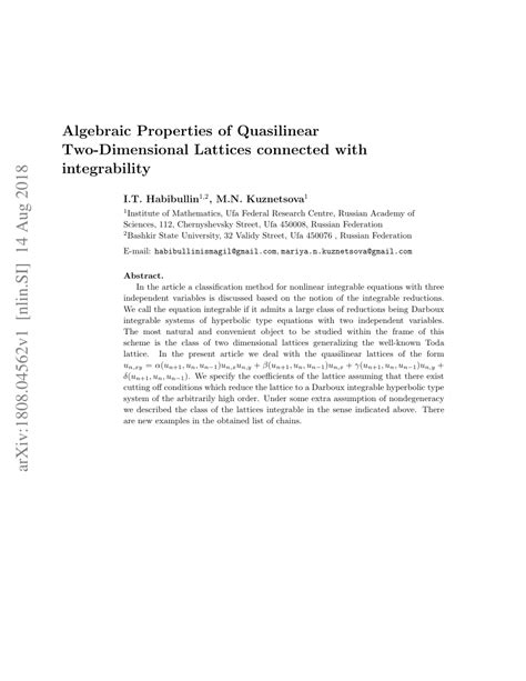 pdf algebraic properties of quasilinear two dimensional lattices