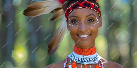 Portrait Of An Australian Aboriginal Woman In Traditional Attire In A