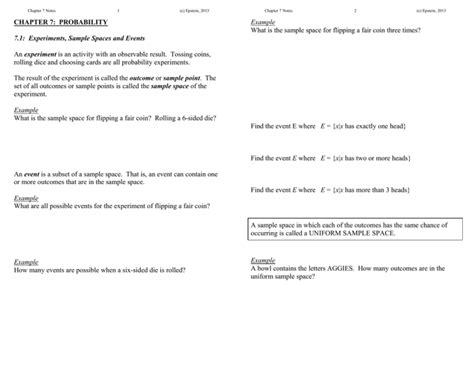 Probability Notes Experiments Sample Spaces Events