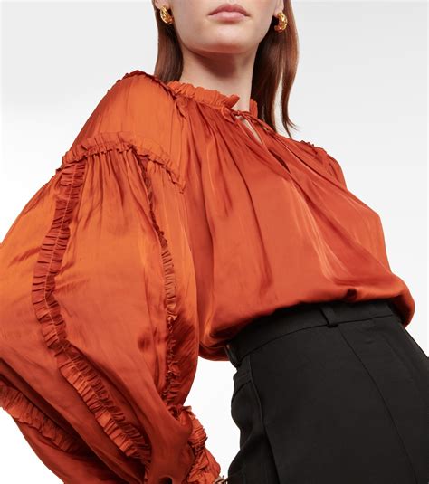 오렌지 Maeve 러플 트리밍 플리츠 블라우스 Ulla Johnson Mytheresa