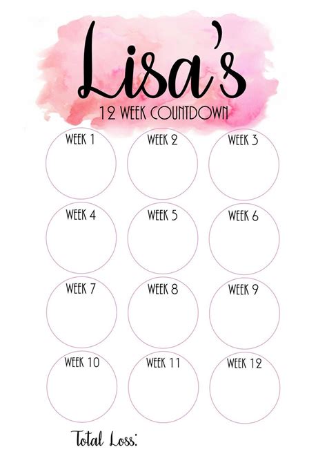 Personalised Weight Loss Countdown Chart Slimming Weight Loss