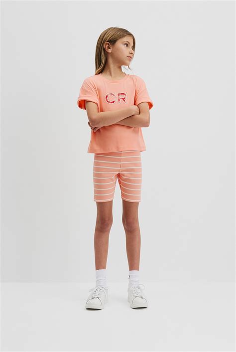 Coral Stripe Rib Bike Short Shorts Country Road