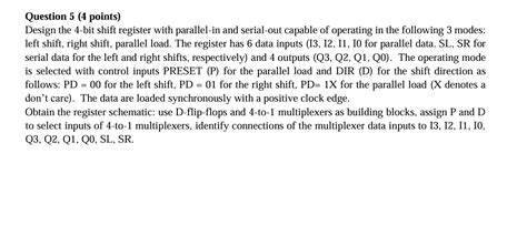 Question 5 4 ﻿points Design The 4 Bit Shift