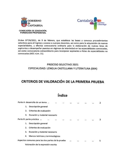 Criterios De Valoraciēn 1 Ķ Prueba Lengua Pdf