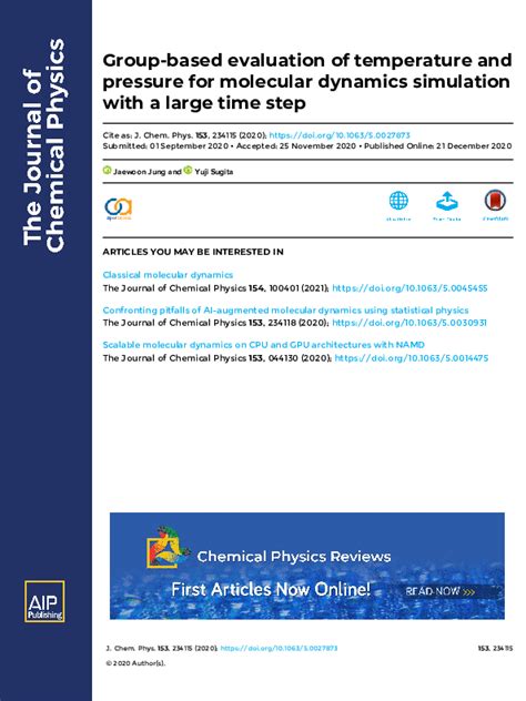 Pdf Group Based Evaluation Of Temperature And Pressure For Molecular Dynamics Simulation With