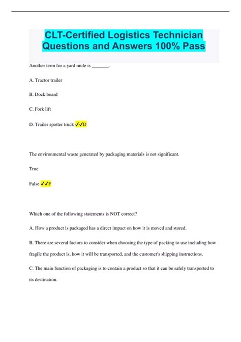 Clt Certified Logistics Technician Questions And Answers 100 Pass