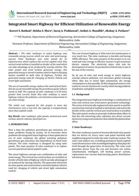 Irjet Integrated Smart Highway For Efficient Utilization Of Renewable