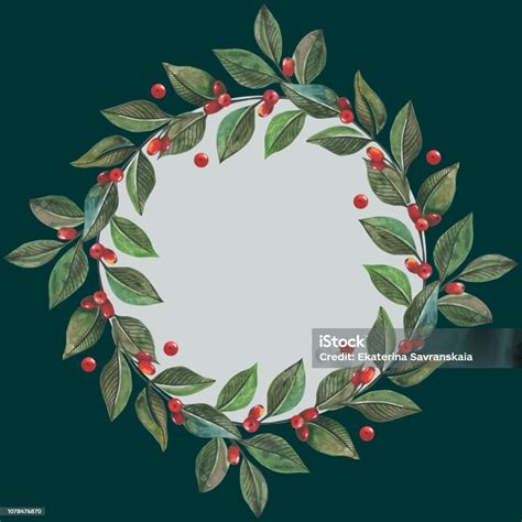 녹색 나뭇잎과 수채화 스타일에 붉은 열매와 함께 매 발톱 나무의 프레임 지점 0명에 대한 스톡 벡터 아트 및 기타 이미지 0명 꽃 식물 녹색 Istock