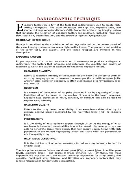 2 Radiographic Technique Pdf X Ray Radiography