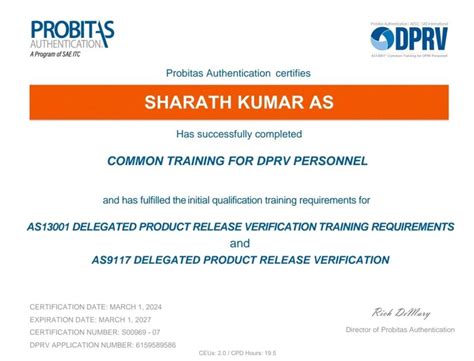 Sharath Kumar A S On Linkedin Certified With Delegated Product Release Verification Training