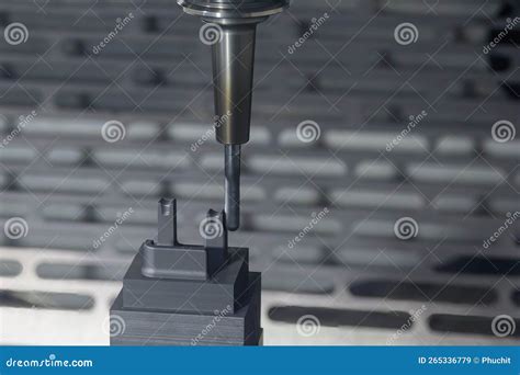 The Cnc Milling Machine Cutting The Graphite Electrode Parts With Solid Ball End Mill Stock