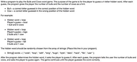 Solved Write A Program To Play The Bulls And Cows Word Game