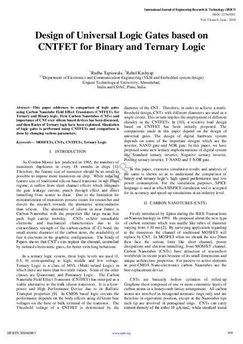 Pdf Ijert Design Of Universal Logic Gates Based On Cntfet For Binary
