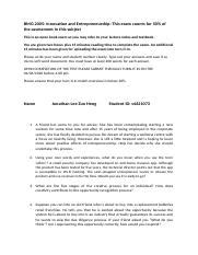 Mock Exam Questions 2020 Docx BMO 2005 Innovation And Entrepreneurship This Exam Counts For