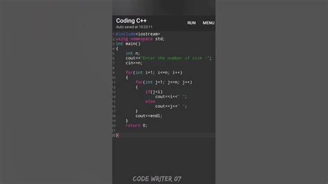 cpp pattern program tutorial 💯💯 shorts coding youtubeshorts shortvideo youtube