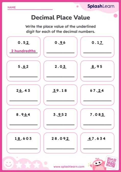 Write The Place Values For Decimal Numbers Worksheet