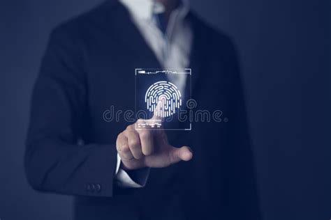 Person Touching Virtual Screen To Scan Fingerprints Digital Transformation Management Concept