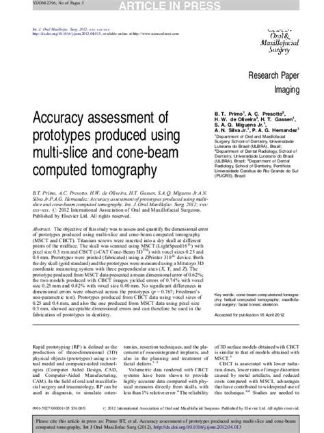 Pdf Accuracy Assessment Of Prototypes Produced Using Multi Slice And Cone Beam Computed Tomography