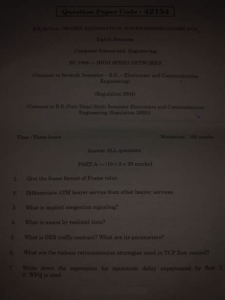CS2060 EC1008 High Speed Networks Nov Dec 2010 Question Paper