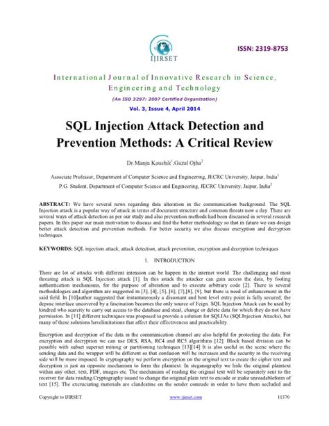 Sql Injection Attack Detection And Prevention Methods A Critical Review Docslib
