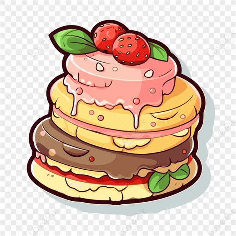 딸기와 크림을 곁들인 만화 쌓인 케이크 벡터토르타스상표 Png 일러스트 무료 다운로드 Lovepik