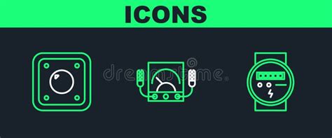 Set Line Electric Meter Light Switch And Ampere Multimeter Voltmeter Icon Vector Stock Vector