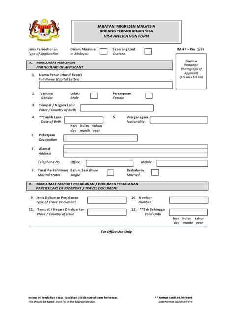 Malaysia Visa Application Form Pdf