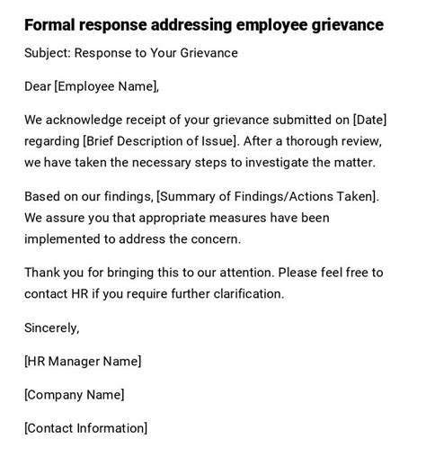 Grievance Response Letter