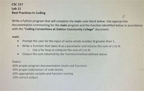 Solved Csc 157 Lab 11 Best Practices In Coding Write A
