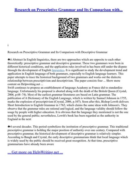 Research On Prescriptive Grammar And Its Comparison With Pdf Science