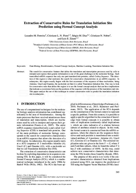 Pdf Extraction Of Conservative Rules For Translation Initiation Site Prediction Using Formal