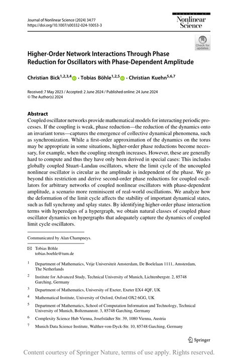 Pdf Higher Order Network Interactions Through Phase Reduction For Oscillators With Phase