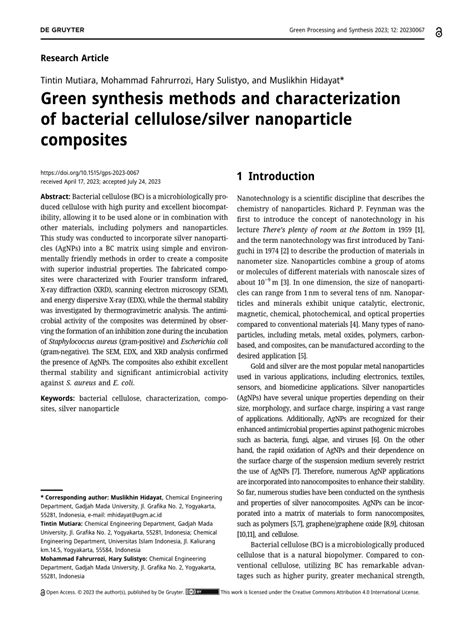 Pdf Green Synthesis Methods And Characterization Of Bacterial Cellulosesilver Nanoparticle