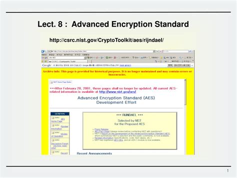 Ppt Lect 8 Advanced Encryption Standard Powerpoint Presentation