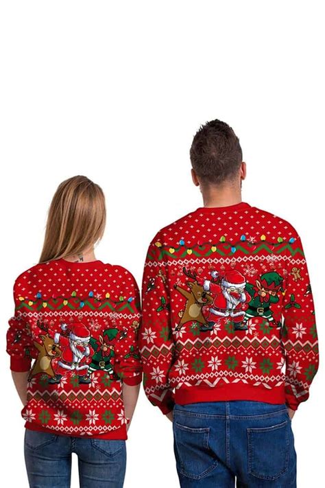Червена пот двойка Дядо Коледа танцува Dab Коледен пуловер