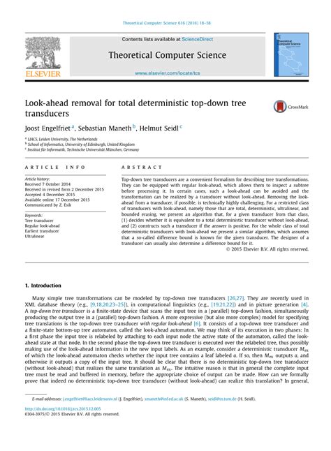 Pdf Look Ahead Removal For Total Deterministic Top Down Tree Transducers