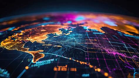 Abstract Digital World Map Global Network And Communication Concept Data Transfer And Cyber