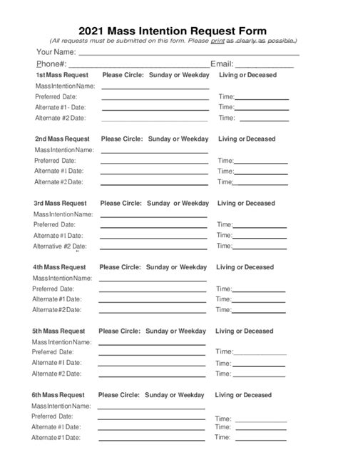 Fillable Online 2021 Mass Intention Request Form Fax Email Print