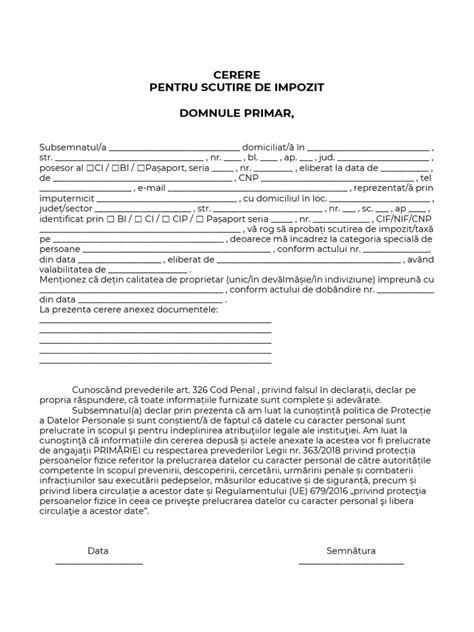 Cerere Pentru Scutire Impozit Form Pdf