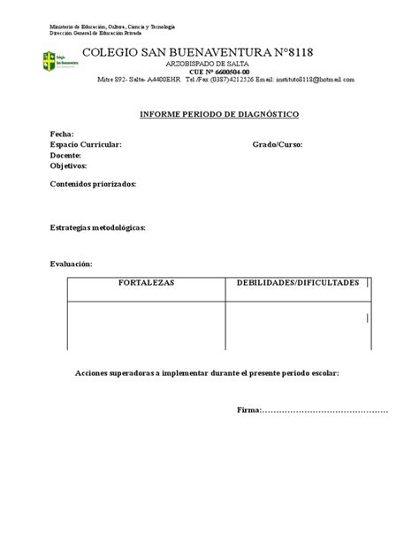 Formato De Informe Diagnóstico Pdf
