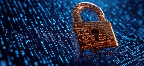 Digital Padlock Symbolizing Cybersecurity And Data Protection In A Binary Code Environment Stock